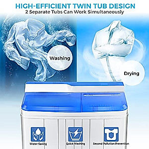 Giantex Portable Washing Machine, Twin Tub Washer and Dryer Combo, 13lbs Compact Mini Laundry Clothes Washer, Built-in Drain Pump, Semi-Automatic Wash and Spin Cycle for Apartment Dorm Camping RV