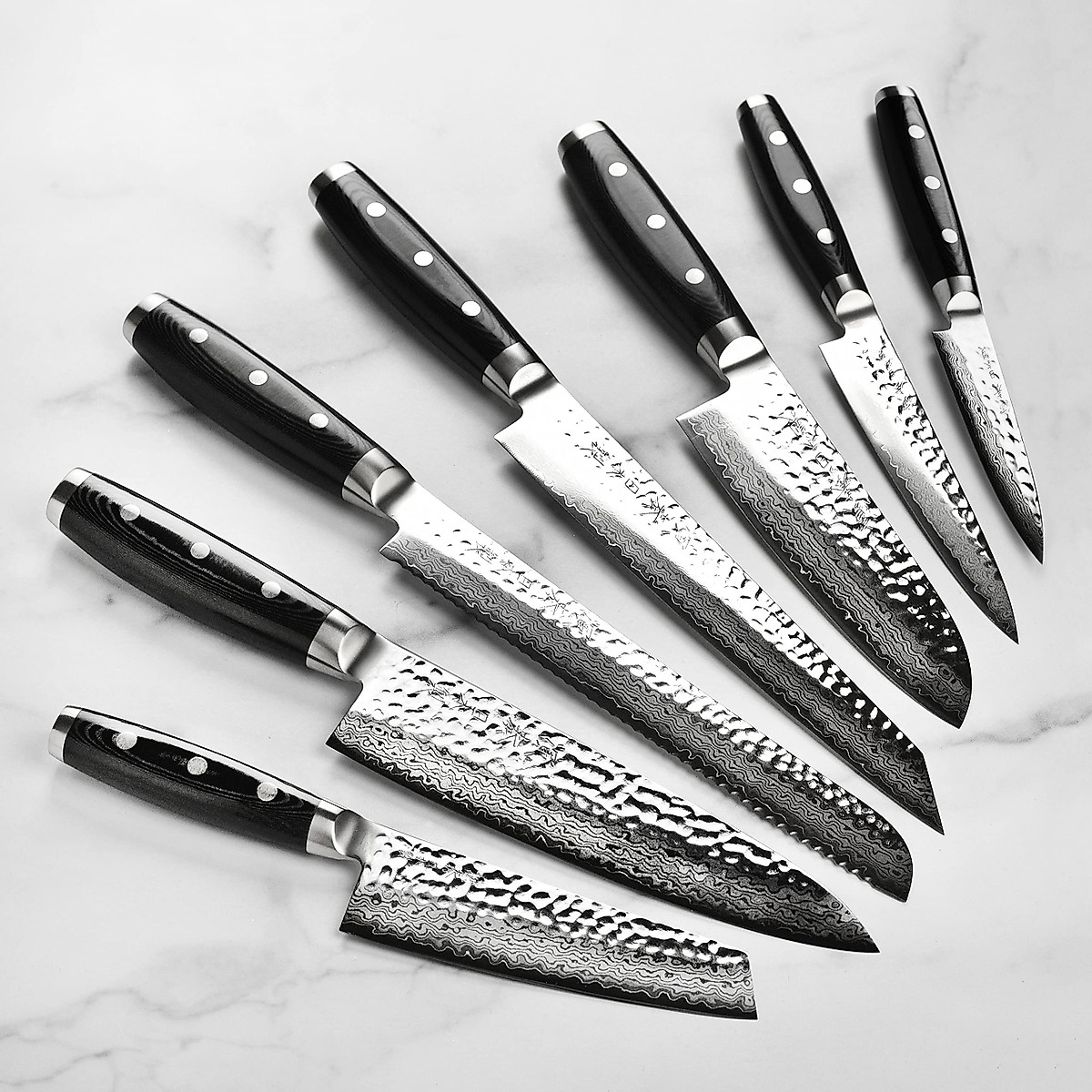 Enso HD 16 Piece Knife Set - Made in Japan - VG10 Hammered Damascus Stainless Steel with Gray Ash Block