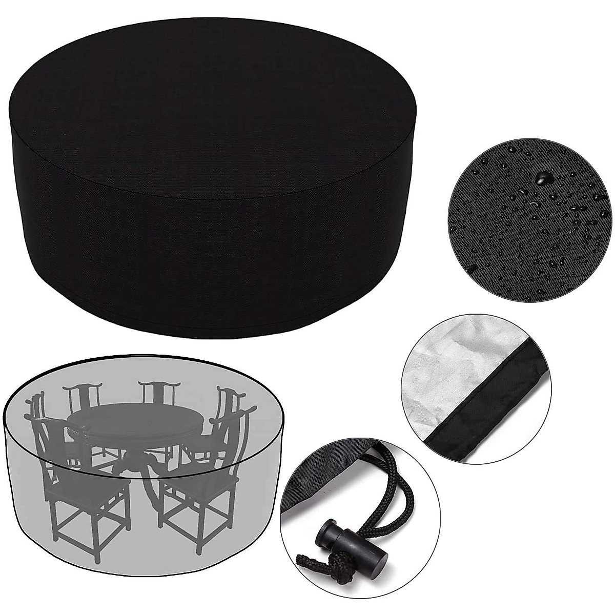HOMTOL Round Patio Furniture Cover, Outdoor Table Chair Set Covers, Waterproof, UV Resistant, Garden Furniture Protector, 64 inches Diameter