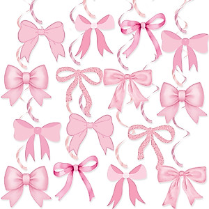 Pink Bow Party Hanging Swirls Decorations, Girl Bow Theme Birthday Party Decortions, Coquette Birthday Party Bow Party Decorations for Bow Birthday Baby Shower Bridal Shower Bachelorette Party Decor