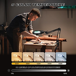 10X Magnifying Glass Light Stand Desktop Lamp Desk Table Close Work Up for Crafting, Model Assembly, Reading, Sewing, Jewelry Making, Easy Adjustable Head Controller, Wider Clamp Stable Base