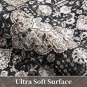 GlowSol Washable Rugs 2x6 Runner Rug Vintage Oriental Area Rugs for Bedroom Aesthetic Entryway Rug Black Rug Throw Rugs with Rubber Backing Distressed Carpet Kitchen Rugs Black 2'x6'
