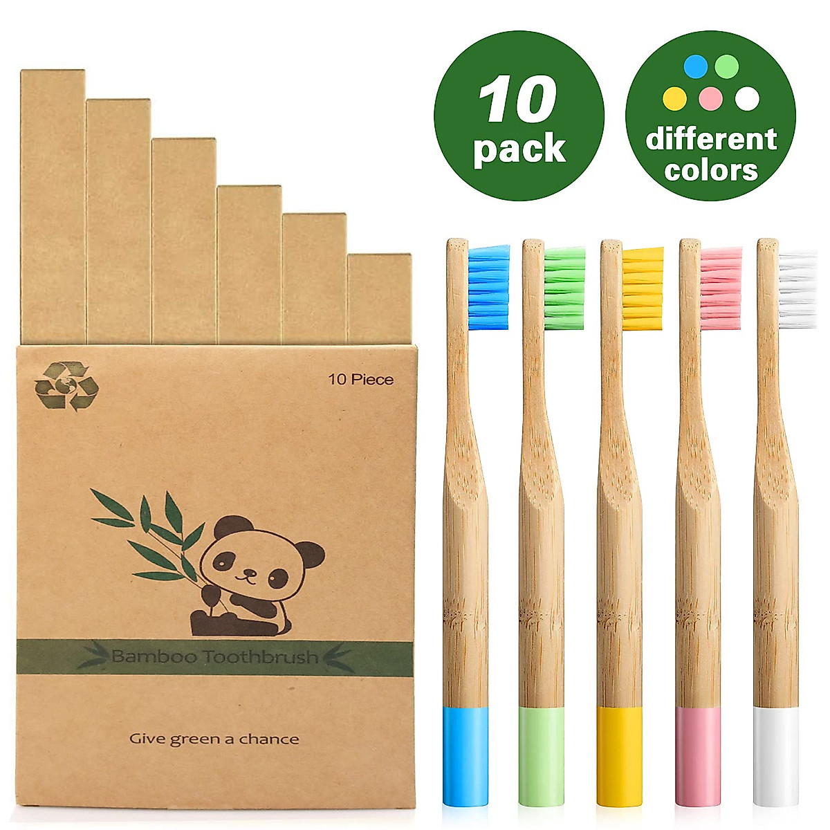 DYKL 10Pack Adult Kids Bamboo Toothbrushes/BPA Free Soft Bristles Toothbrushes | Natural Eco Friendly Biodegradable Charcoal Wood Tooth Brushes, Compostable 100% Organic Charcoal Wooden toothbrushes.