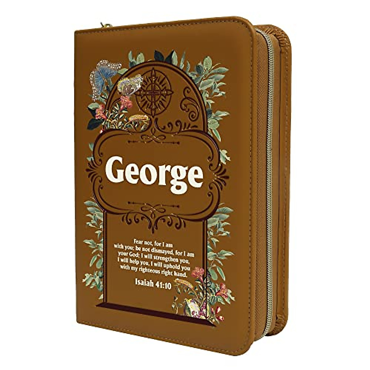 10x7 Inch Personalized Bible Cover – Create Your Own Design, Custom Bible Cover and Carrying Case with Handle – Leatherette Book Covers and Bible Case for Women - Brown (Design 5)