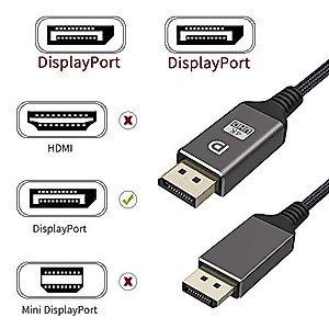 XOUPFORE DisplayPort Cable 1.2 6.6ft, High Speed DisplayPort to DisplayPort Cable Nylon Braided, Supports 4K@60Hz and 2K@144Hz for Laptop PC Projector TV etc- Gaming Monitor Cable- Dark Grey