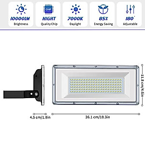 YIBEYYDS LED Flood Light 100W, 10000ML 7000K Super Bright Led Stadium Lights, Led Stadium Flood Lights Adjustable Lighting Angle, IP67 Waterproof LED Flood Light Outdoor for Garden,Lawn,Yard,Stadium