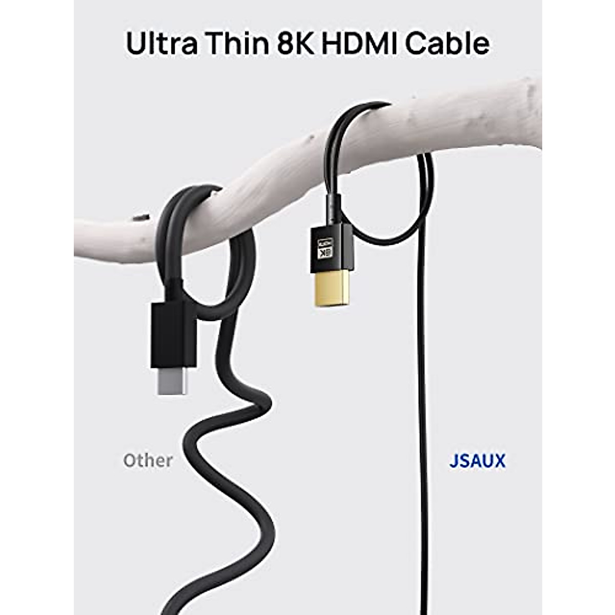 JSAUX 8K HDMI 2.1 Cable 3ft [Ultra Thin], 8K & 4K Slim 48Gbps Ultra High Speed HDMI Braided Cord, 4K @ 120Hz 144Hz, 8K @ 60Hz, HDR 10, HDCP 2.2 & 2.3, eARC Compatible with Roku TV/HDTV/PS5/Blu-ray