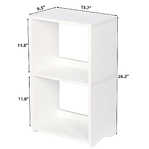 PIKPUK Side Table, Narrow End Table with Storage Shelf, Minimalist Bedside Tables Nightstand, Small Bookshelf Bookcase, Wooden Storage Shelves, Display Rack for Bedroom, Living Room, Office, White.