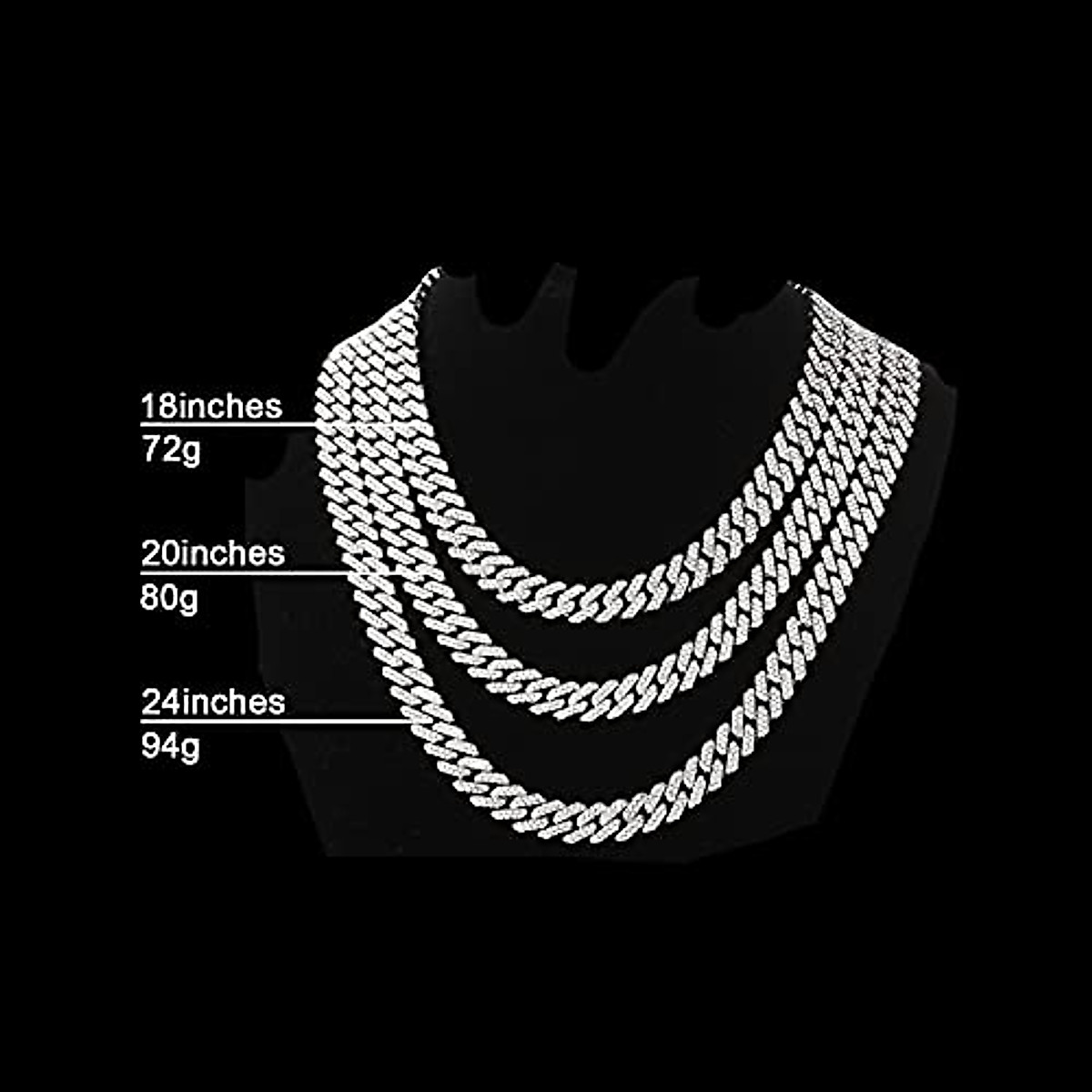 HDMENC Mens Miami Cuban Link Chain Necklace 12mm Diamond Prong Cuban Chain 18/20/24inch Length Hip Hop Jewely with Gift Box