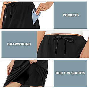 Zando 20" Womens Tennis Skirt with Shorts Skorts Skirts for Women Knee Length with Pockets Athletic Golf Skirt Drawstring Waist Plus Size Workout Skirts for Women Khaki X-Large