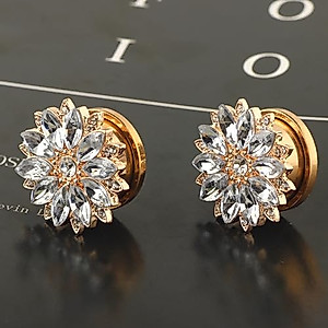 Lieson Ear Tunnels, 2PCS Stainless Steel Tunnels For Ears Flower with Cubic Zirconia Ear Gauges 5/8 inch Rose Gold