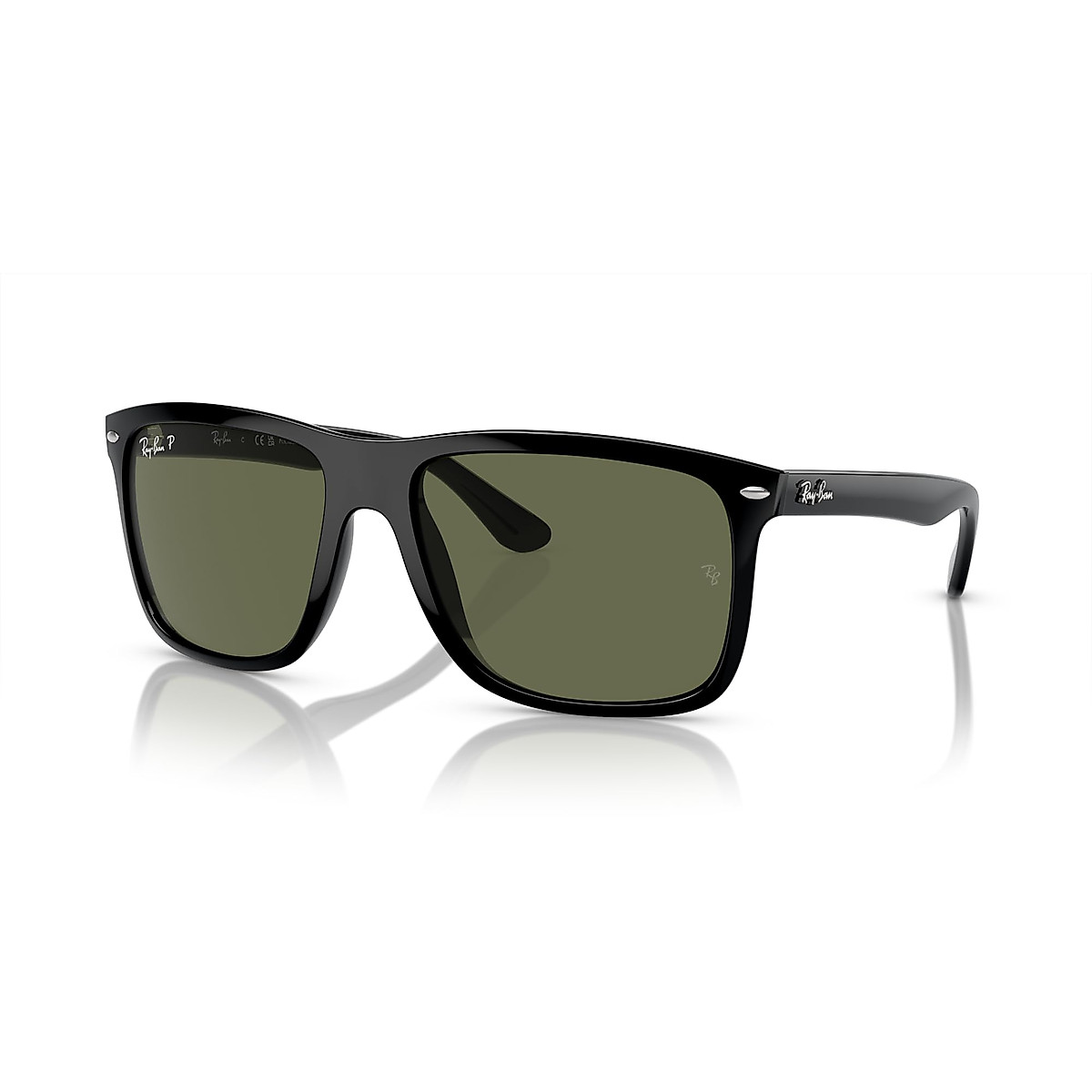 Ray-Ban RB4547F Boyfriend Two Square Sunglasses, Black/Green Polarized, 60 mm