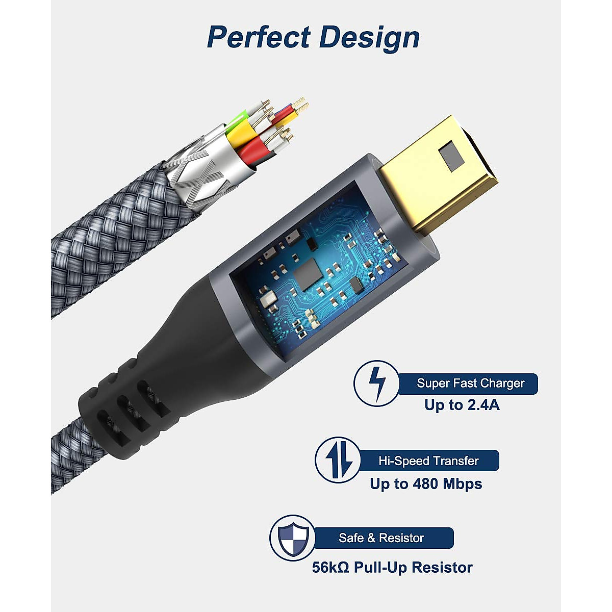 AkoaDa 2 Pack Mini B to USB C Cable 10ft, USB C to Mini USB Cable Charging Cord for GoPro Hero 3+, PS3 Controller, MP3 Player, Yeti Microphone, Digital Camera, GPS Receiver, PDAs and More