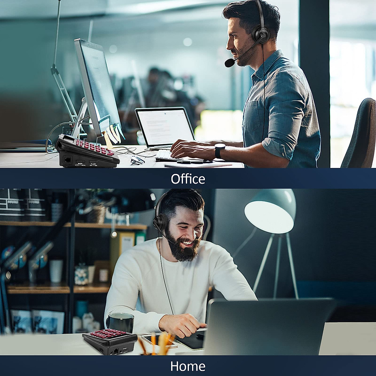 AGPTEK Corded Telephone with Headset & Dialpad for House Call Center Office - Noise Cancellation