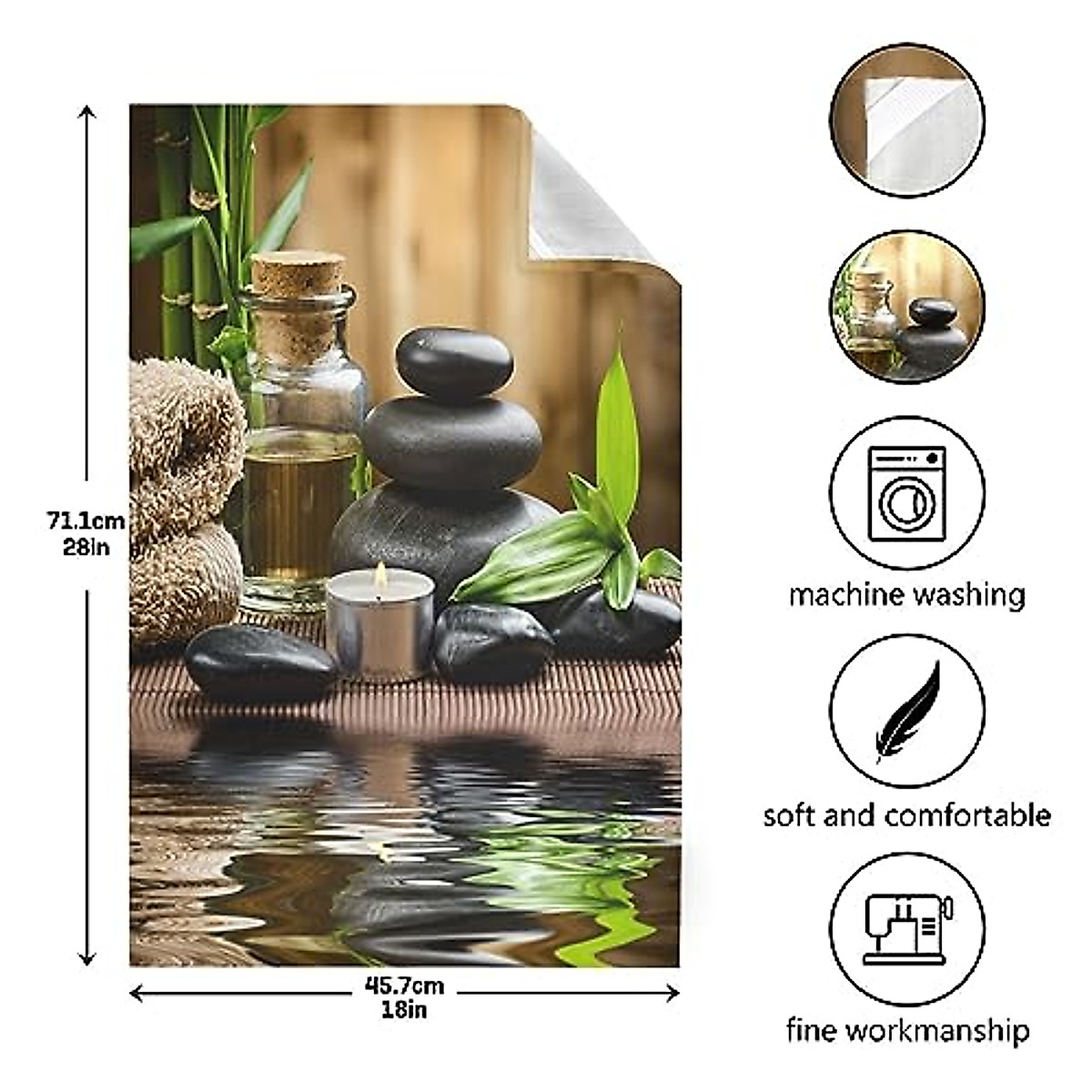 Haskirky Soft Absorbent Reusable Kitchen Towels, Set of 1|28x18 in, Zen Basalt Stones on Wood Dining Kitchen Living Room Tea Towels Dish Towels Decorative Towels