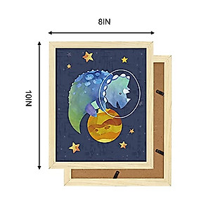 ArtbyHannah 6 Pack 8x10 Inch Framed Nursery Wall Art Decor with Wood Frame and Moon Animals & Letter Prints for Playroom, Kids Children Room Bedroom Decoration