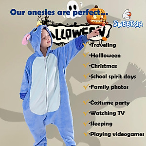 SWEETXIN Kids Unise Onesie Pajamas Plush One Piece Halloween Costume Cosplay Sleepwear for Girls Boys (5 Years,Blue Stitch)