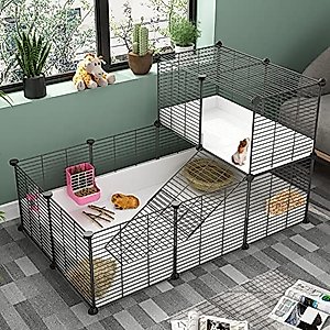 Eiiel Guinea Pig Cages,Indoor Habitat Cage with Waterproof Plastic Bottom,Playpen for Small Pet Bunny, Turtle, Hamster, black, EL-440+442+443 C