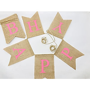 Shimmer Anna Shine Burlap Happy Birthday Banner for Birthday Party Decorations (Pink)