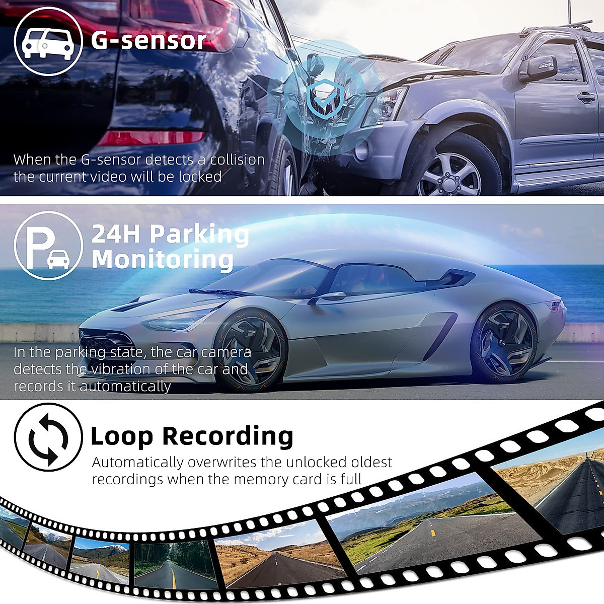 2K Dash Cam WiFi, Front and Rear Dash Camera for Cars Night Vision WDR Dashcam with 3 Inches, 170° Wide Angle, GPS Included, HD Screen Loop Recording, G-Sensor, Parking Monitor, with Free 32GB Card