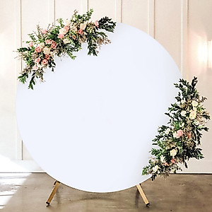 7.2ft White Round Backdrop Cover Suitable for 7ft/7.2ft Circle Stand,Pure White Spandex Wrinkle Free Birthday Party Wedding Photography Circle Backdrop Cover Arch Background