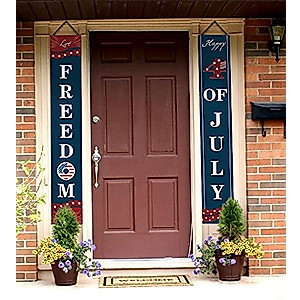 Patriotic Soldier Porch Sign Welcome Banners, American Flag Decoration Patriotic Decor Party Supplies for -4th of July Memorial Day Independence Day Labor Day Hanging Banner Yard, Red and Navy