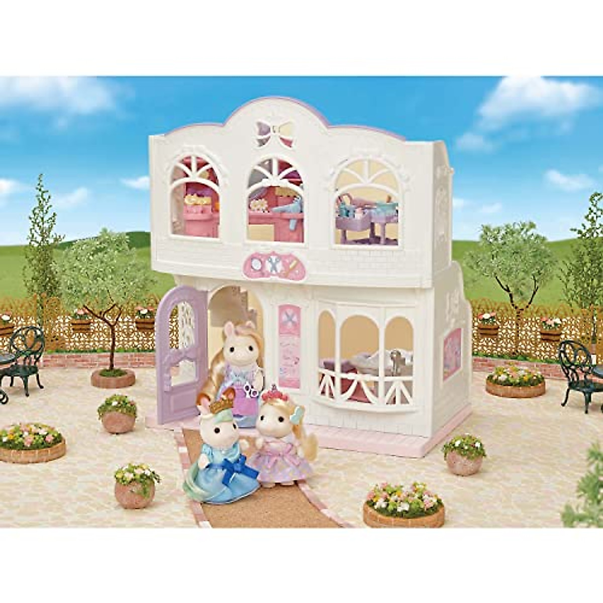 Calico Critters Pony's Stylish Hair Salon - 2-Story Salon Playset w/ Poseable Figure & 40+ Hair Styling Accessories for Ages 3+