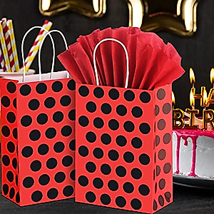 BLEWINDZ 32 Pieces Small Gift Bags with Red Tissues, Party Favor Bags Polka Dots for Ladybug Theme Birthday, Wedding, Christmas, Party Supplies (Red Black)
