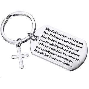 Christian Gifts Bible Verse Keychain May God Bless And Keep You Always Religious Jewelry Scripture Gifts (silver)
