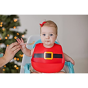 Little Holly Dear Santa Silicone Bib Set, Christmas Silicone Bibs with Food Catcher, Soft Adjustable Fit Toddler Bibs, Dishwasher Safe Baby Bibs, Feeding Accessory for New & Expecting Parents