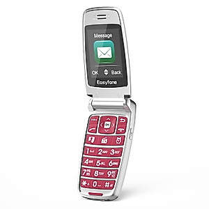 Easyfone T300 4G LTE Unlocked Senior Flip Cell Phone, Big Button Clear Sound Flip Mobile Phone for Elderly with SOS Button, GPS and Big Charging Dock (Red)