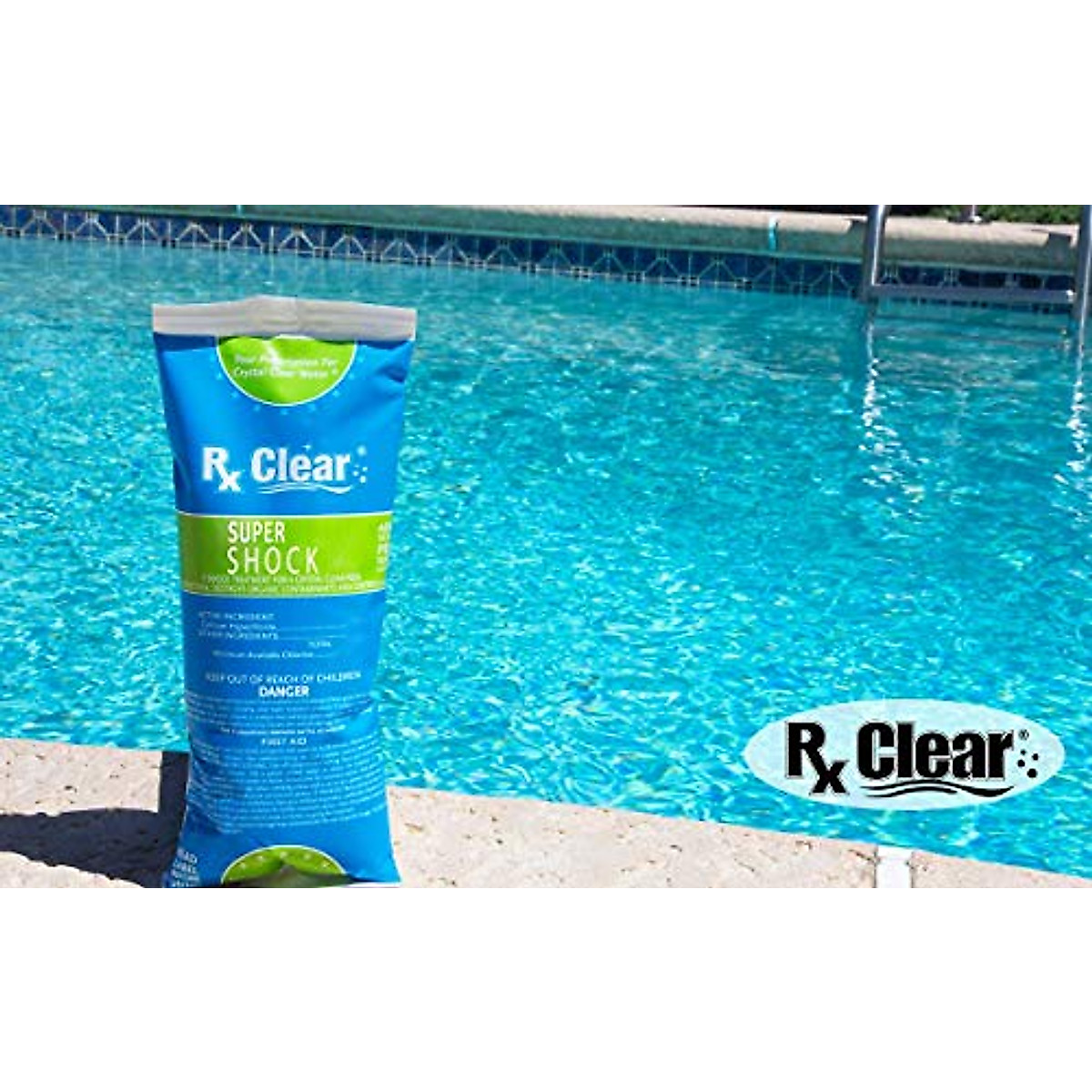 Rx Clear Super Shock for Swimming Pools | Chlorinator and Algaecide | 68% Calcium Hypochlorite Shock | Kill Pool Algae for a Crystal Clear Pool | One Pound Bags | 12 Pack