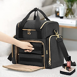 LUXJA Travel Makeup Bag with 2 Removable Cases, Cosmetic Bag with Multiple Storage Sections (Patent Pending), Black