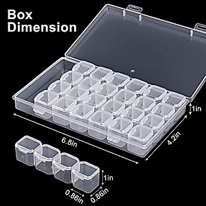 QUEFE 112 Slots Diamond Painting Storage Containers, 4pcs 28 Grids Clear Diamond Painting Accessories and Tools Boxes Bead Organizers Diamond Art Embroidery Storage with Label Stickers