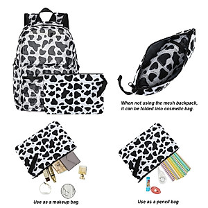 Yusudan Cow Print Mesh Backpack for Girls, Kids Semi-Transparent School Bookbag Women See Through Beach Bag Daypack