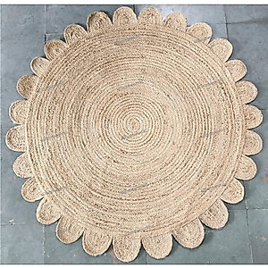 Generic 4X4, 5X5, 6X6,Feet Natural Jute Scallop Round Rug, Floor Scalloped Edge Rug Braided Boho Eco Large Circular Handmade Area Rugs (Natural, 5X5 Ft Round Rug)