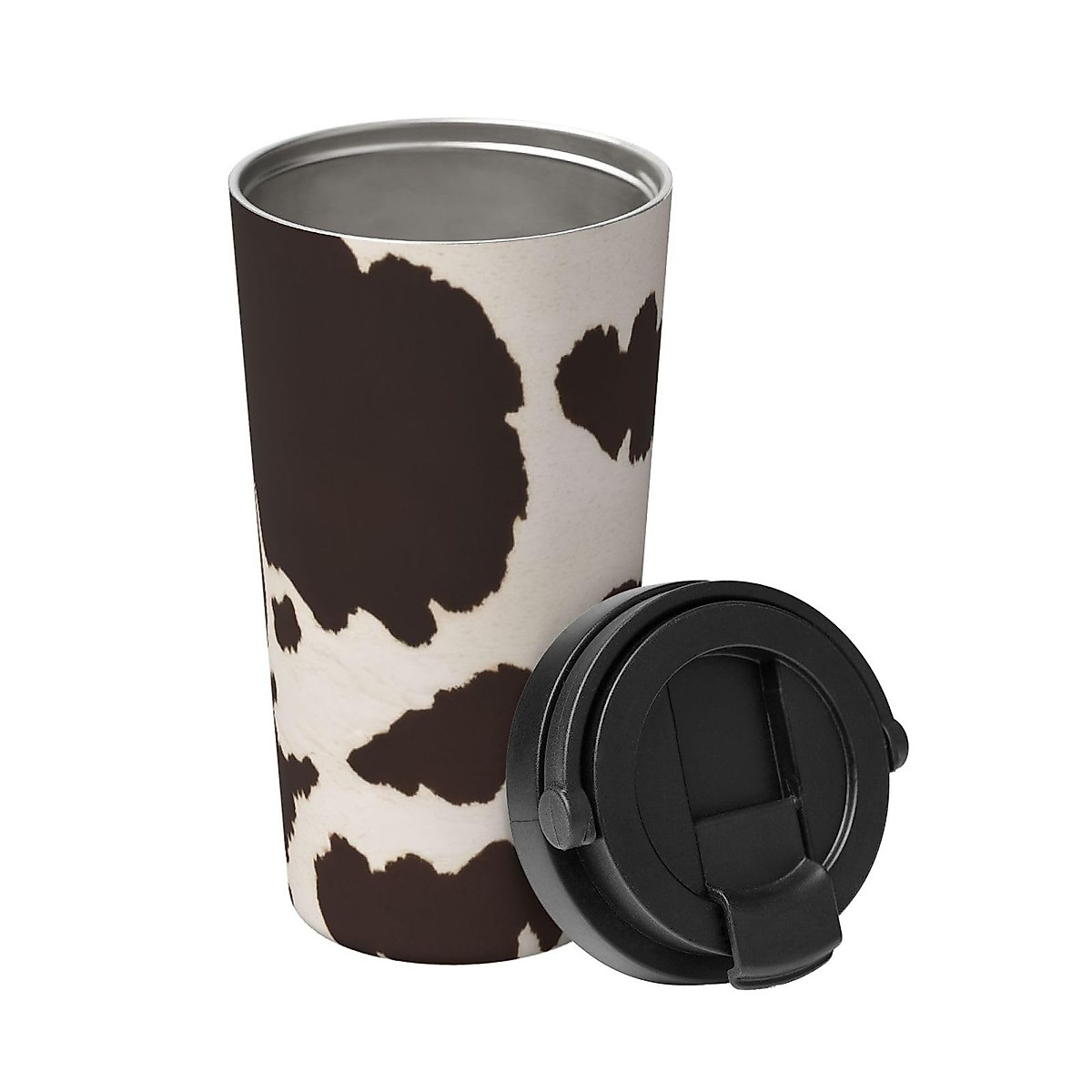 Insulated Coffee Mug Cow Fur Print 17oz Double Wall Vacuum Stainless Steel Tumbler With Leak-Proof Lid And Handle, Cute Travel Thermos Mug For Cold Hot Drinks