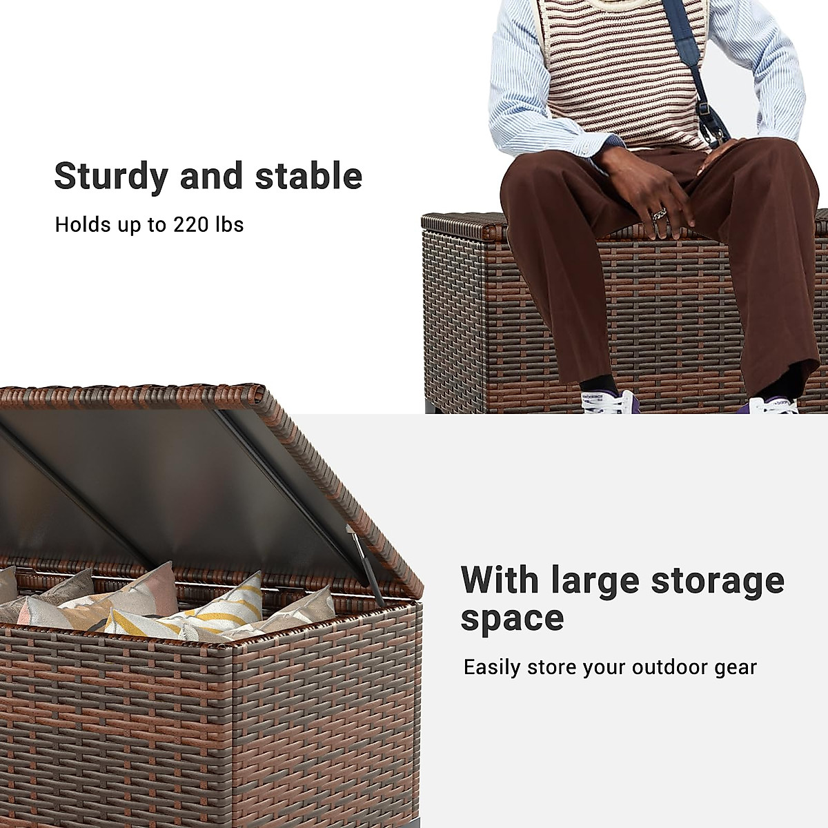 Amopatio Outdoor Patio Furniture Sets, 8 Pieces Outdoor Wicker Patio-Furniture, Outdoor Sectional Patio Set with Storage Table, Patio Conversation Set for Proch Garden Deck (Khaki)