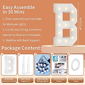 4FT Marquee Light Up Letters, Large Marquee Letters, Mosaic Balloon Frame Letters Big Letters for Engagement Wedding Decorations Birthday Party Backdrop Decor, Balloon Arch Kit Letter B