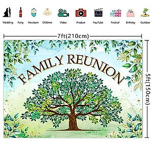 Wollmix Family Reunion Decorations Backdrop Banner Family Tree Leaves Members Welcome Signs Photography Background Gathering Gold and Green Supplies Photo Booth Banner Props 7x5ft