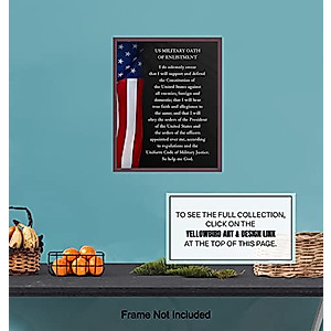 Military Oath of Enlistment - Patriotic American Flag Wall Art Decor, Decoration - Gift for Soldiers, Army, Navy, Air Force, Marines, Coast Guard, Veterans, Vets - Poster Print - 8x10 Photo
