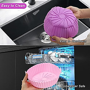 3 PCS of Air Friyer Liner, Air Fryer Silicone Liners Comes with Refillable Stainless Steel Grinder, Silicone Airfryer Liners, Round Air Fryer Accessories,Pink and Purple Silicone Air Fryer Liner