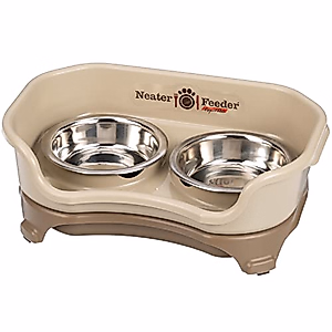 Neater Feeder Express for Cats - Mess Proof Pet Feeder with Stainless Steel Food & Water Bowls - Drip Proof, Non-Tip, and Non-Slip - Cappuccino