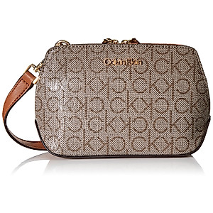 Calvin Klein Women's Lucy Triple Compartment Crossbody, Almond/Taupe/Floral, One Size