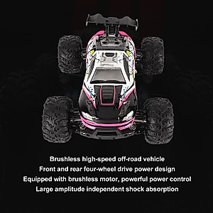Rosvola 1/16 4WD Fast Remote Control Car, High Speed ​​RC Car Stepless Speed ​​Change 2840 Brushless Motor 70kmh for Flat Sites for Children Over 14 Years Old (Pink)