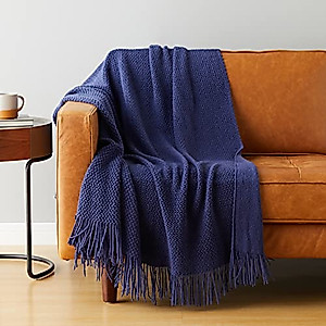 Spotgrowth Knit Throw Blanket,Soft Warm Lap Blanket with Bubble Textured Lightweight Soft Throws Couch Cover Decorative Knitted Blankets,50 x 60 Inches, Navy (SP210710)
