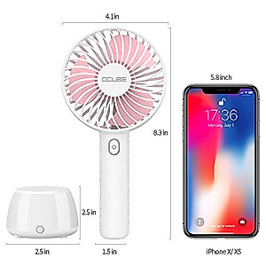 OCUBE Mini Handheld Fan,Small Personal Portable Hand Held Fan with 7 Color LED Light Base,Operated USB Rechargeable Desk Fan,3 Speeds Electric Lash Fan for Makeup (Pink)