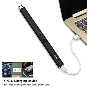 ARECTECH Electric Candle Lighter with Type-C Cable Birthday Gift for Man Women Wife Rechargeable Plasma Arc Lighters for Candle Camping Kitchen Stove Black