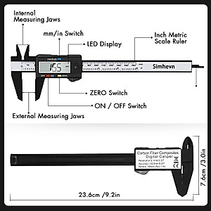 Simhevn Electronic Digital Caliper, LCD | 0 to 6 inch Inch and Millimeter Conversion, Automatic Shutdown Function, Very Suitable for home/jewelry/3D Printing/DIY Measurement, etc