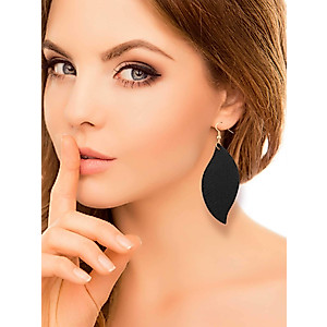 Jovitec 8 Pairs Leather Feather Earrings Teardrop Earrings Leather Lightweight Leaf Earrings for Women Girls Soft Suede Bohemian Feather Shape Earrings Tassel Dangles Fringe Wing, 8 Colors